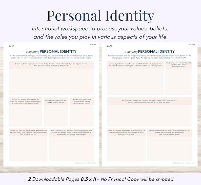 Personal Identity Processing Journal: Self-reflection Worksheet| Mental ...