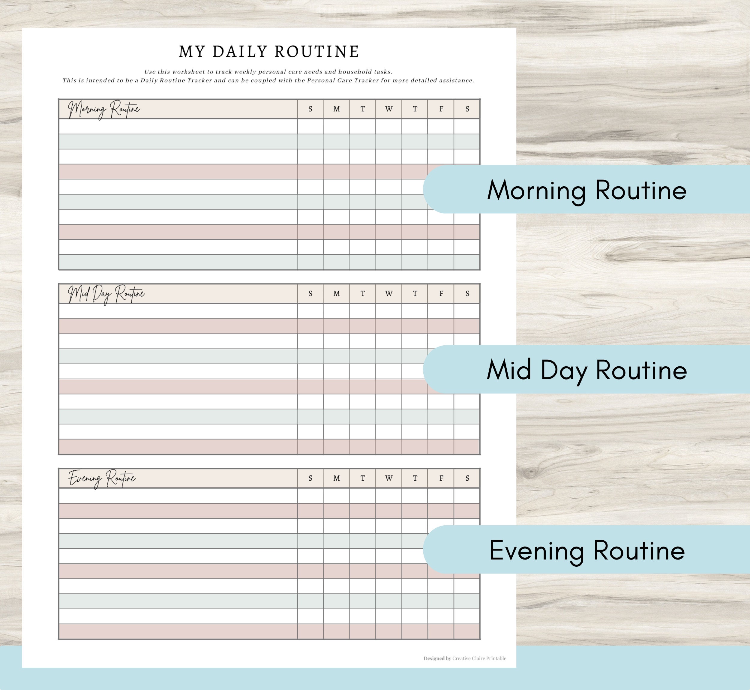 My Daily Routine Sheet Daily Routine Planner Self Care - Etsy