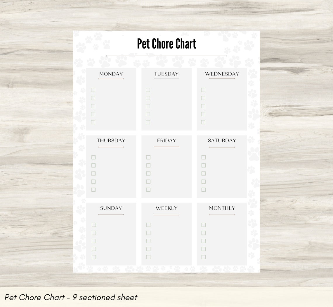 Pet Chore Chart Pet Chore Tracker Pet Chore Chart Printable | Etsy