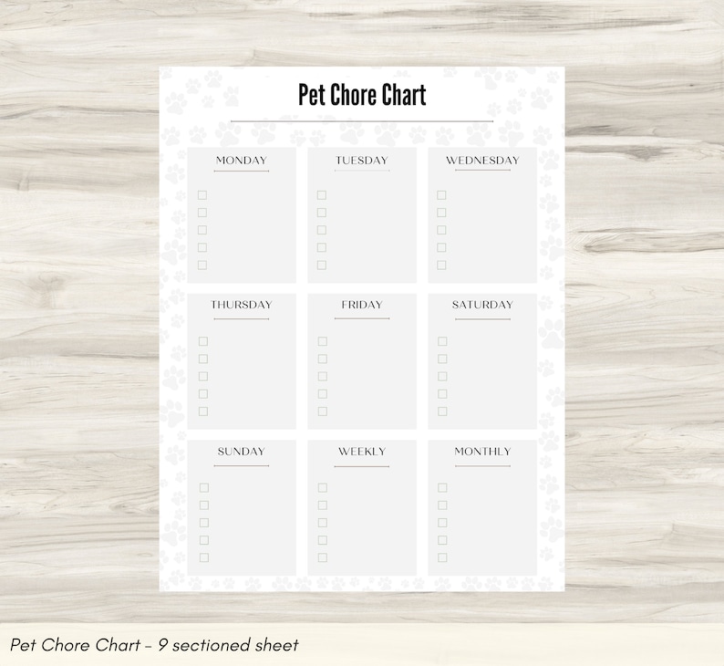 Pet Chore Chart Pet Chore Tracker Pet Chore Chart Printable - Etsy