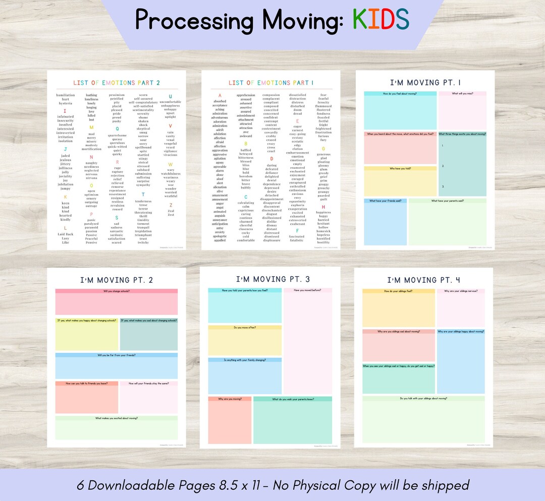 Moving Journal for Kids: Coping Skills, Therapy Worksheets (PDF) - Etsy