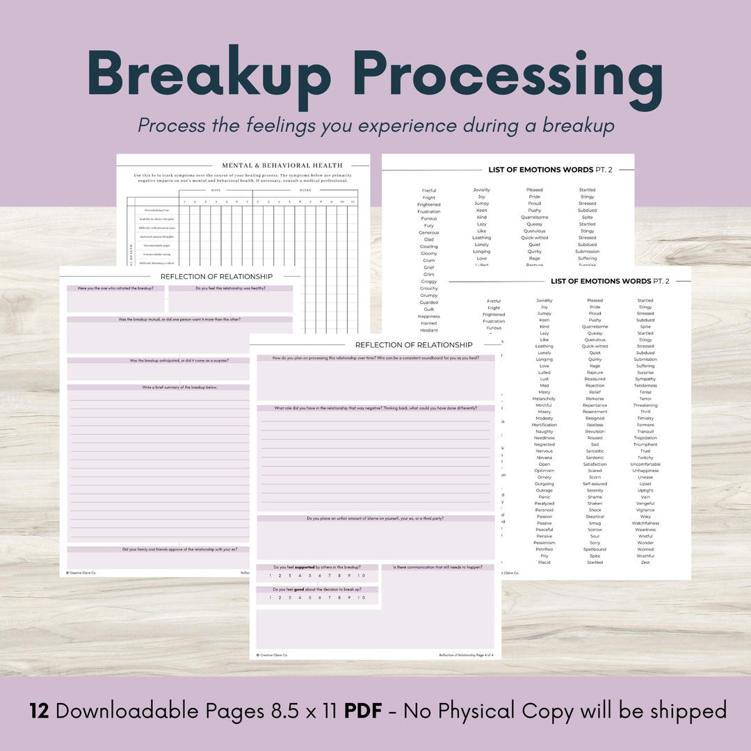 Breakup Processing Journal Pages, Daily Self-care, Mental Health ...