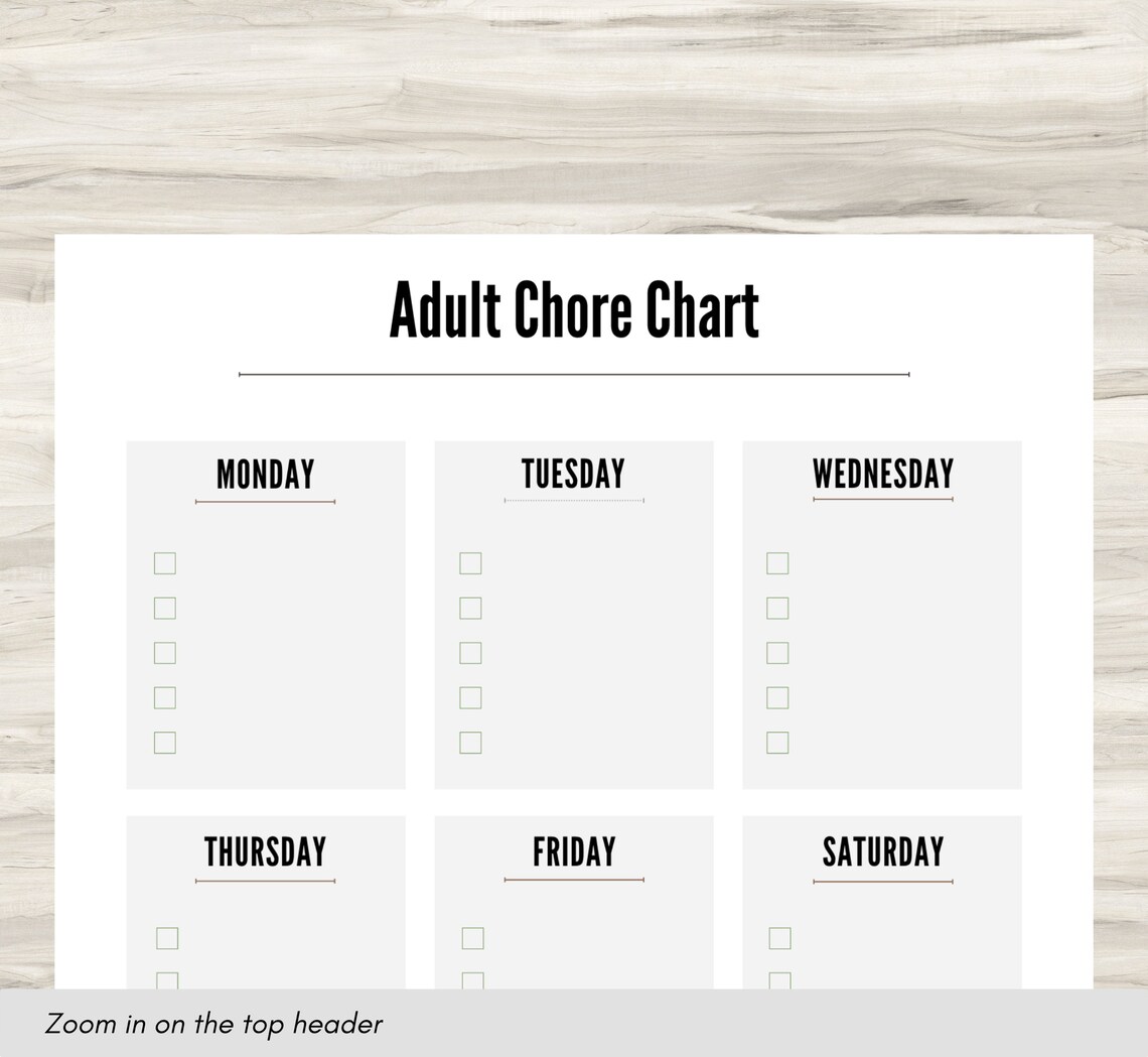 Adult Chore Chart Productivity Chart for Families Adults & | Etsy