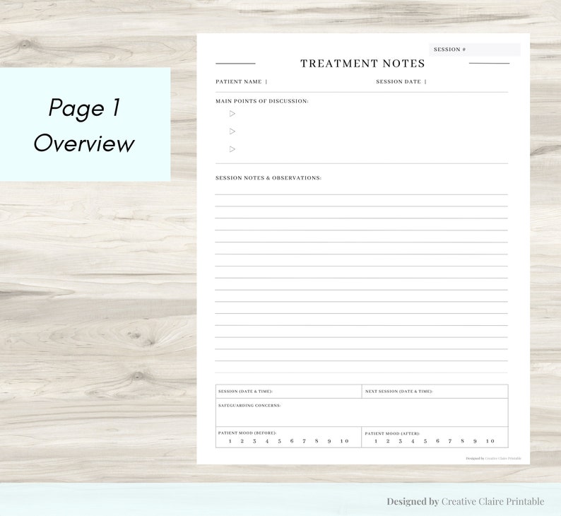 Treatment Note Sheets Provider Worksheet Therapist Note - Etsy