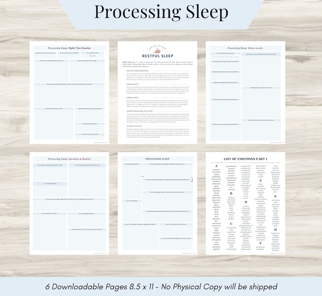 Sleep Processing Journal, Sleep Hygiene Worksheets, Stress Relief ...