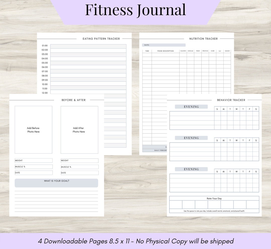 Fitness Journal Printable: Daily Tracker, Nutrition, Behavior (PDF) - Etsy