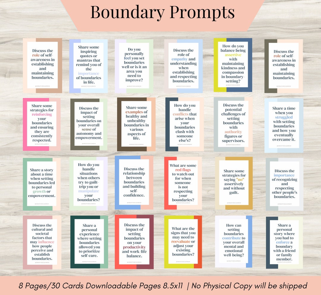 Boundary Flashcards, Journal and Conversational Prompts, Setting Boundaries, Mental Health ...