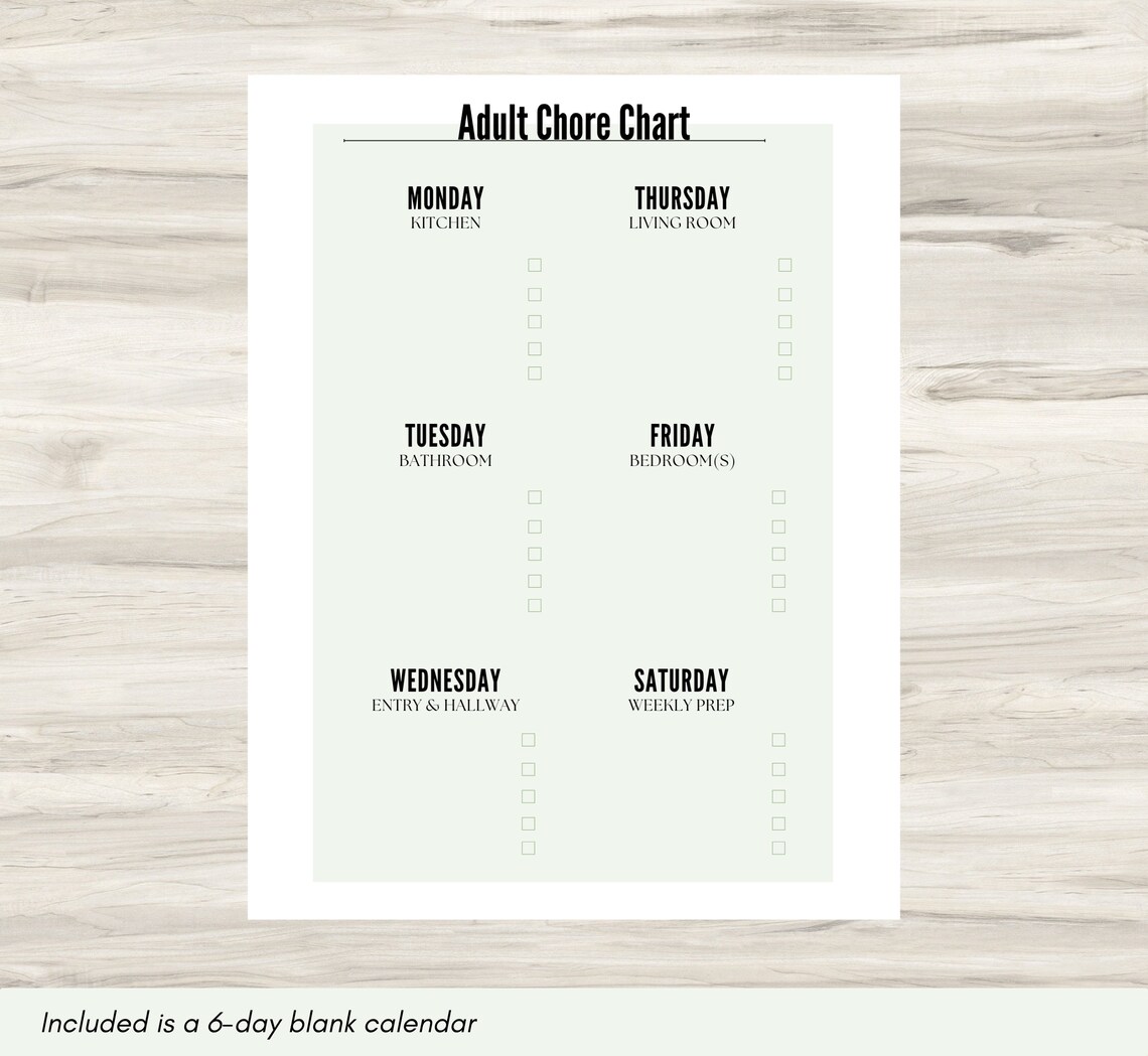 Adult Chore Chart Productivity Chart for Families Adults & | Etsy UK