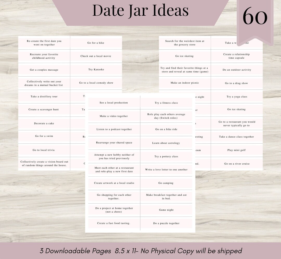 60 Date Ideas, Date Jar Prompts, Valentines Date Ideas, Relationship ...