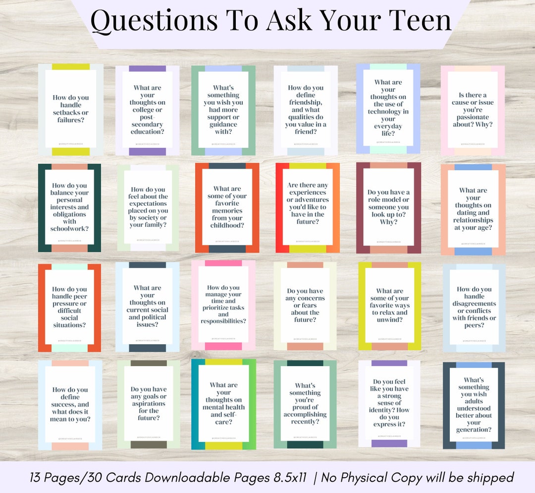 Teen Conversation Starter Cards: 50 Thought-provoking Questions (PDF ...