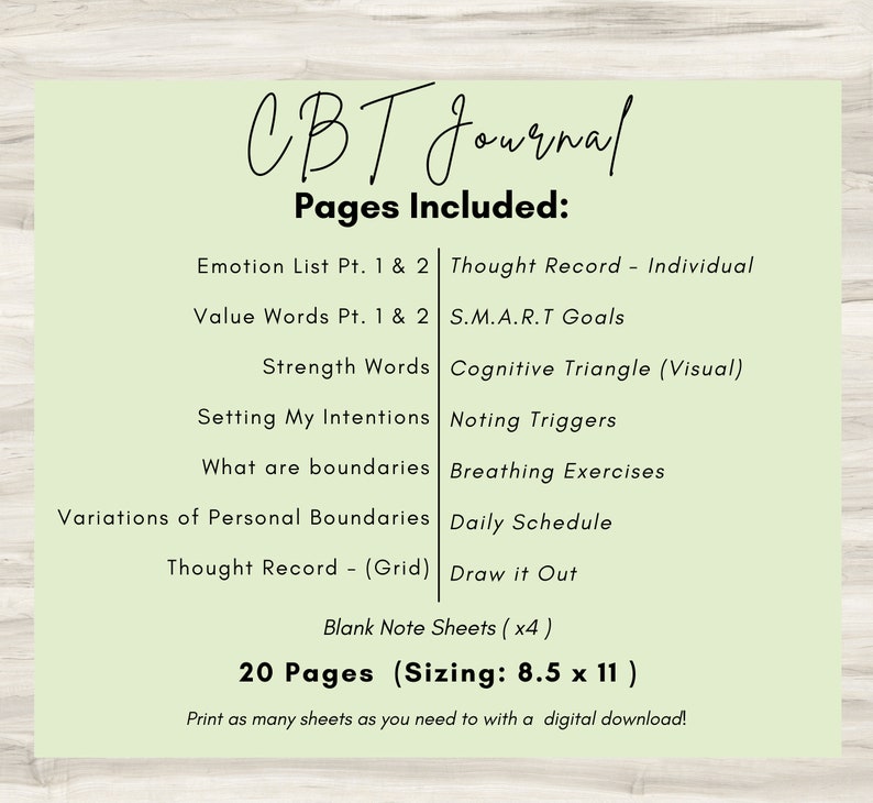 CBT Journal Cognitive Behavioral Therapy Mental Health - Etsy