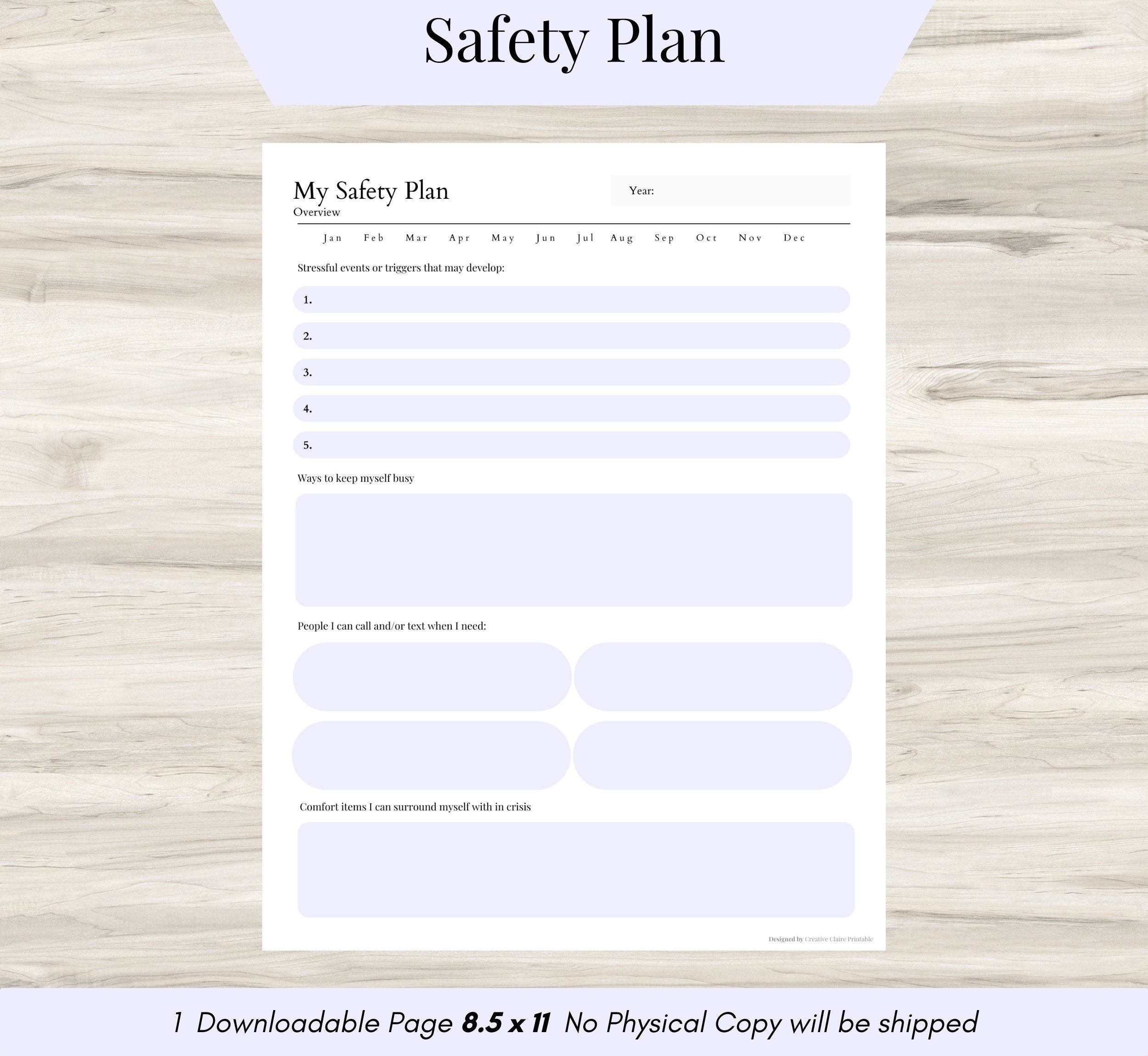 My Safety Plan Worksheet Overview Therapy Worksheets - Etsy Australia
