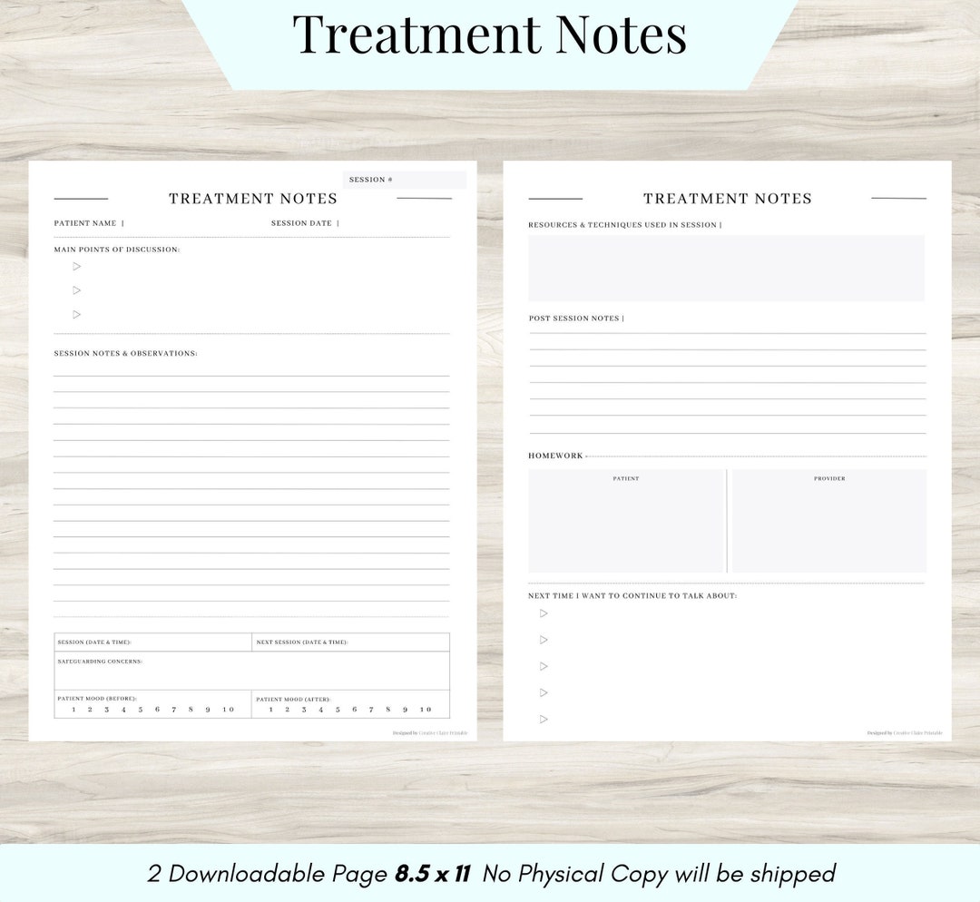 Treatment Note Sheets, Provider Worksheet, Therapist Note Template ...