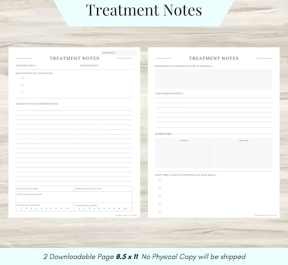 Treatment Note Sheets Provider Worksheet Therapist Note - Etsy