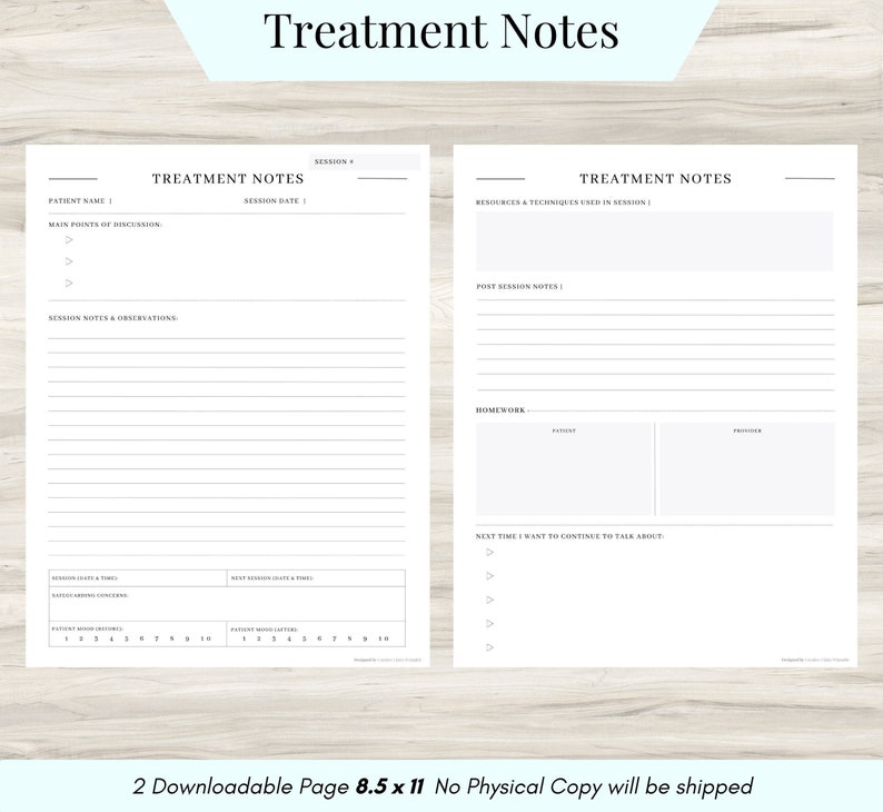 Treatment Note Sheets, Provider Worksheet, Therapist Note Template ...
