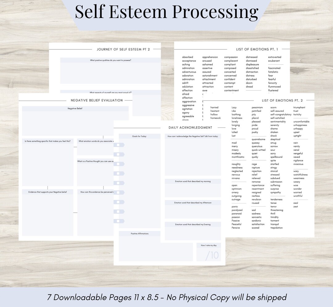 Self Esteem Processing Journal Pages for Daily Self Care, Mental Health ...