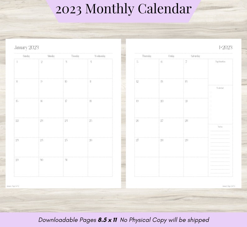 2023 Dated Monthly Calendar 2023 Planner 2023 Digital - Etsy