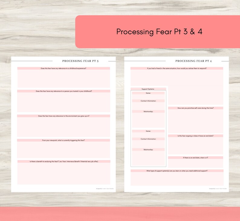 Fear Processing Journal Pages for Daily Self Care Mental - Etsy