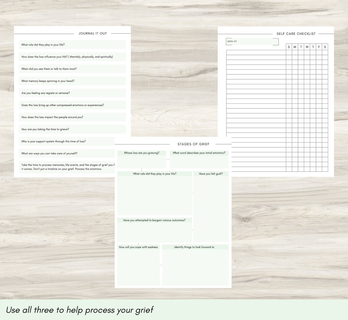 Grief thought Processing Journal Pages for daily self care | Etsy