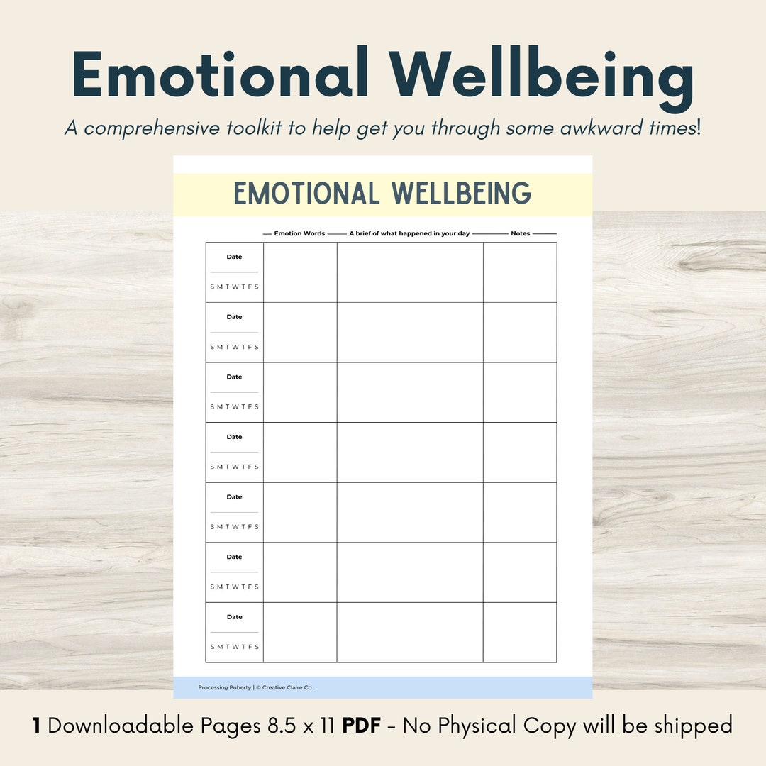 Emotional Wellbeing Tracker Mental Wellness Tracker & Self-care Planner ...