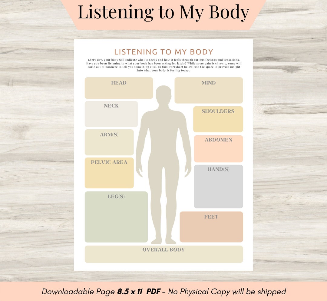 Listening to My Body Worksheet, Therapy Office Decor, Mental Health ...