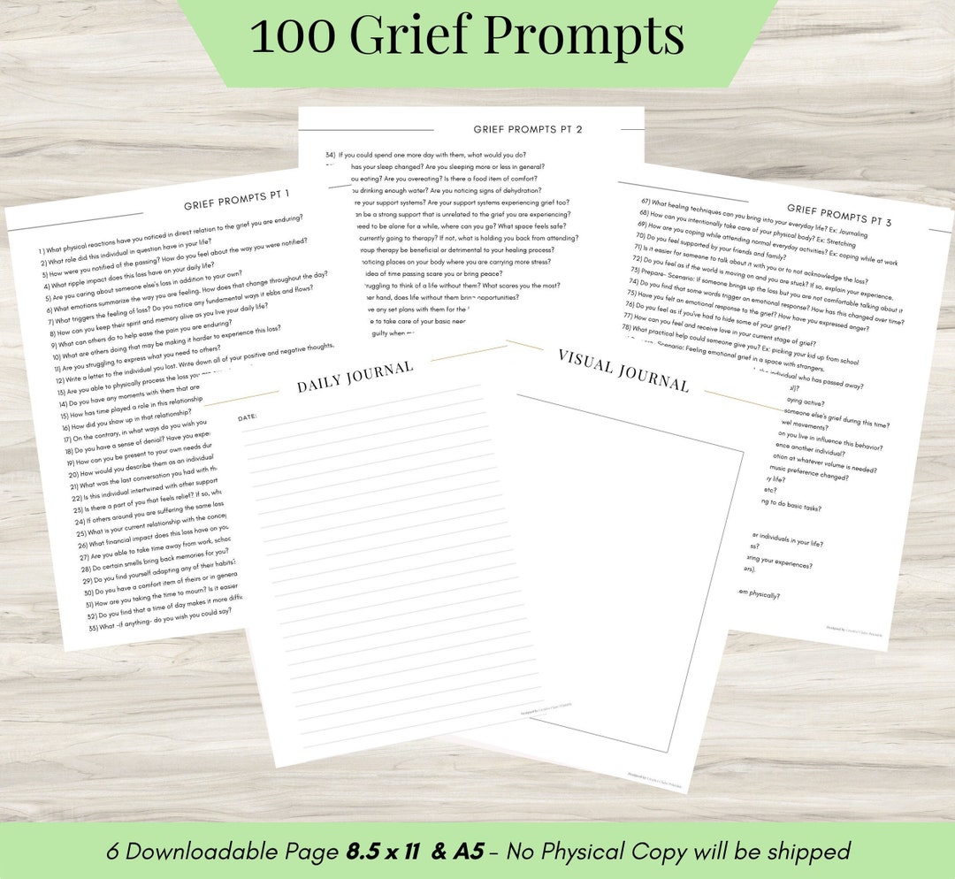 Grief Journal Prompts: 100 Thoughtful Questions (PDF) - Etsy
