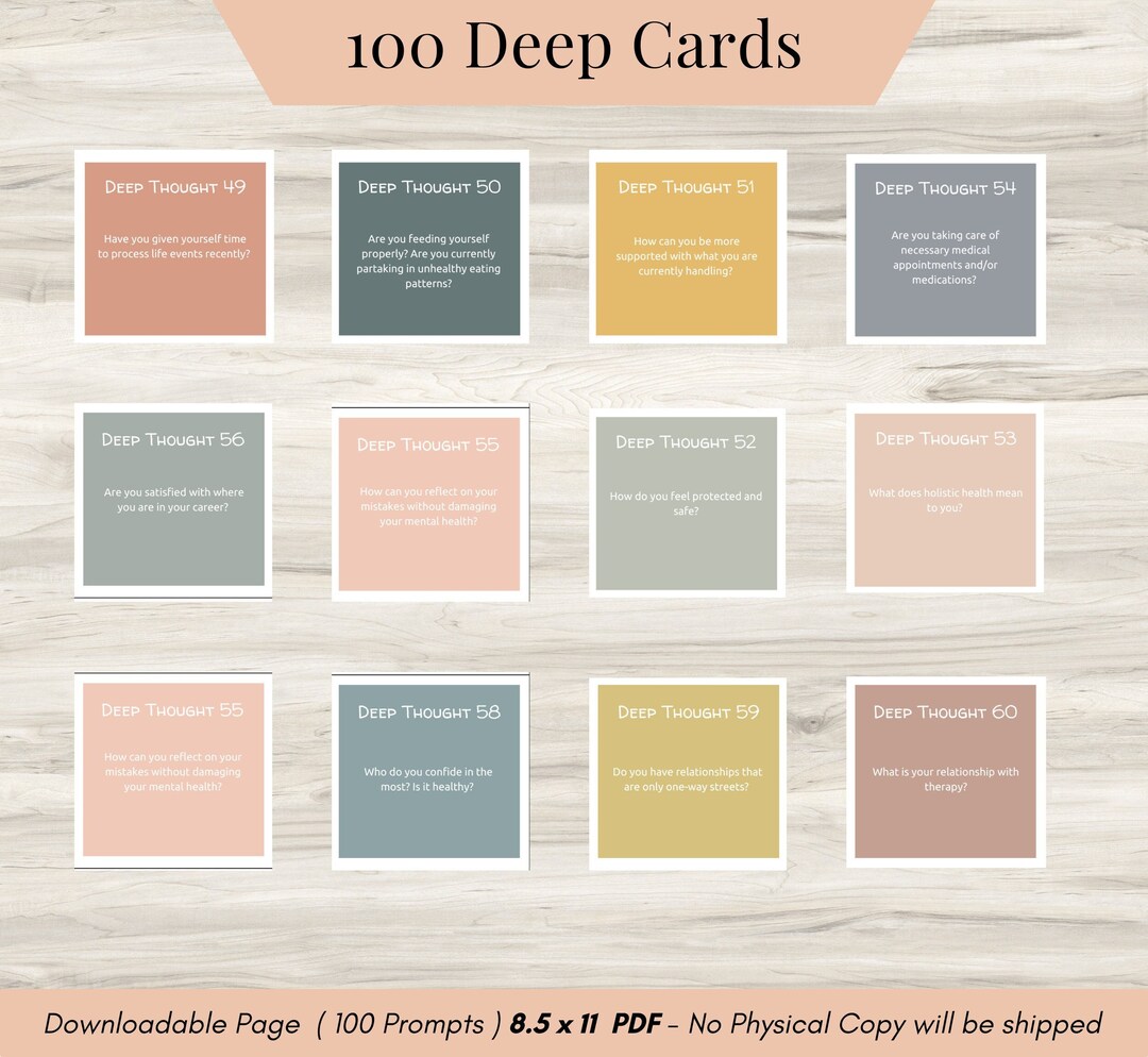 Deep Thought Journal Prompts: Self-care Flashcards (PDF | Mental Health ...