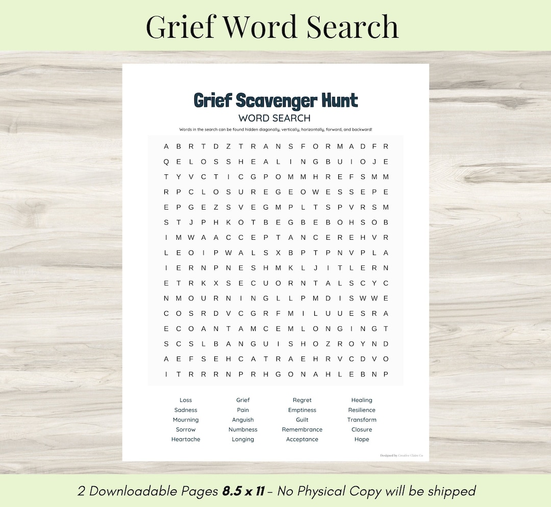 Grief Word Search Puzzle: Therapy Activity (PDF | Mental Health PDF ...