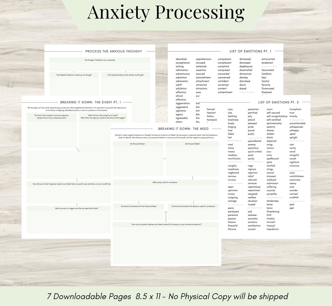 Anxiety Processing Journal Pages for Daily Self Care, Mental Health ...
