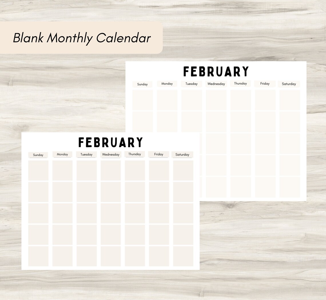 Monthly Blank Calendar Simple Calendar Calendar Planner - Etsy