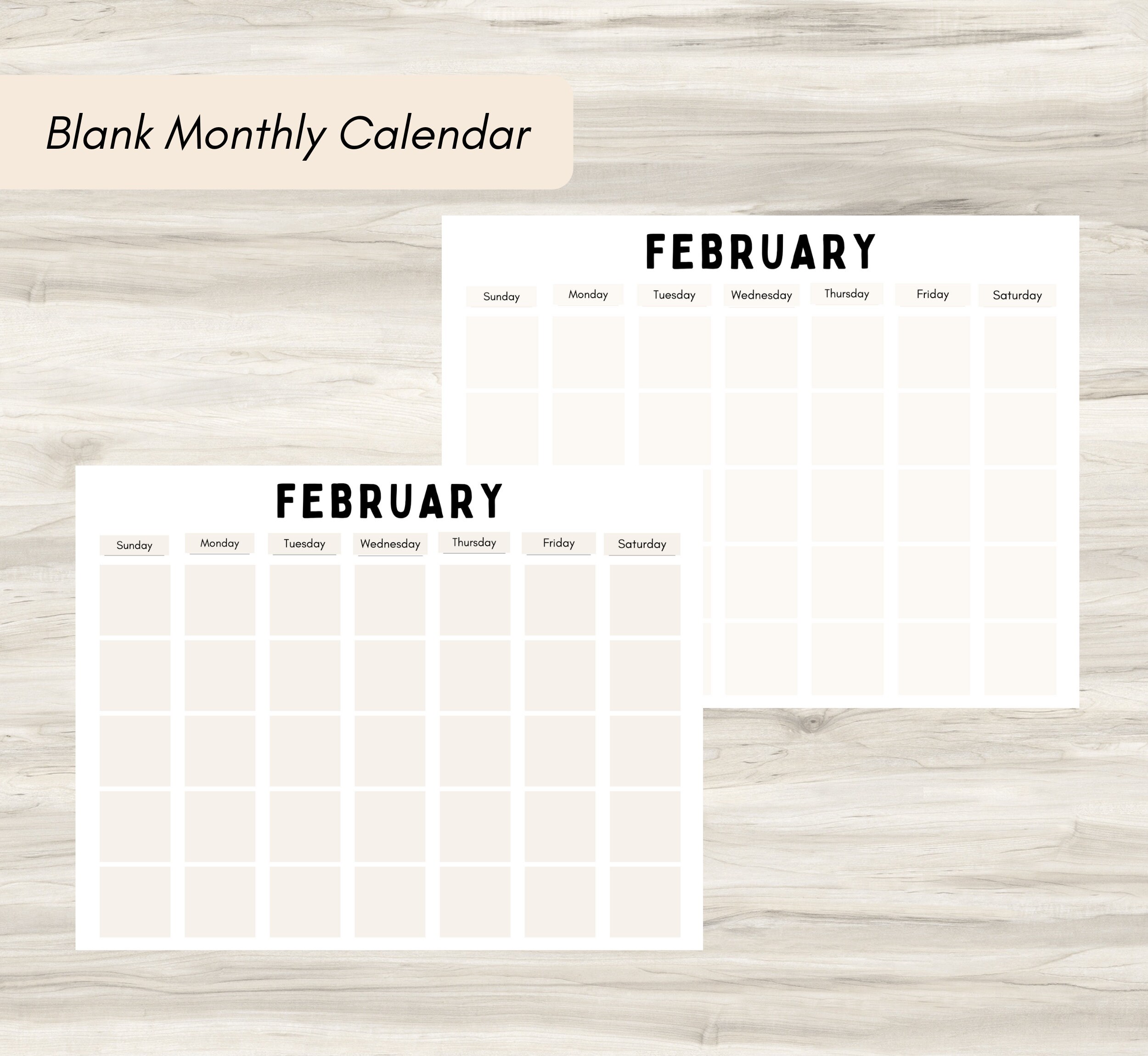 Monthly Blank Calendar Simple Calendar Calendar Planner - Etsy