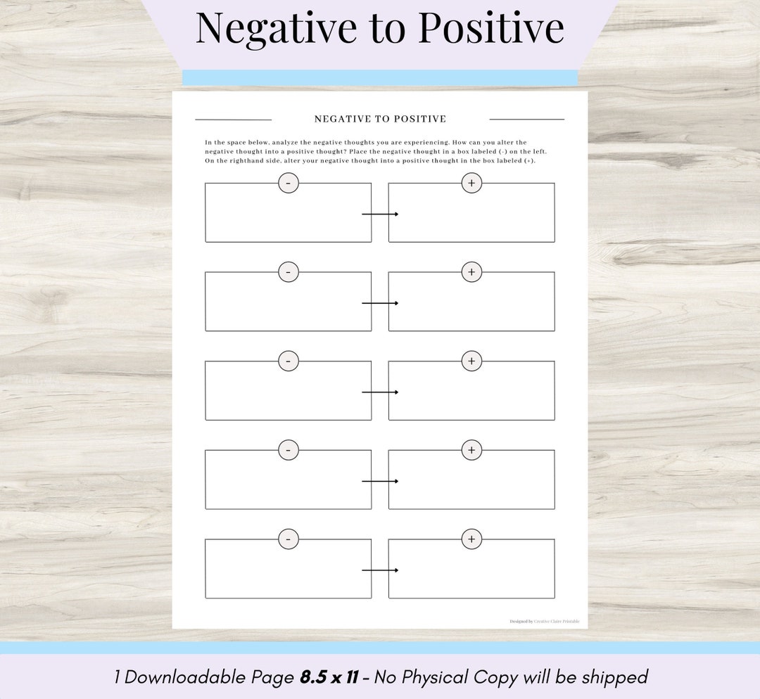 Negative to Positive Mental Health Therapy Sheet, Thought Challenging ...