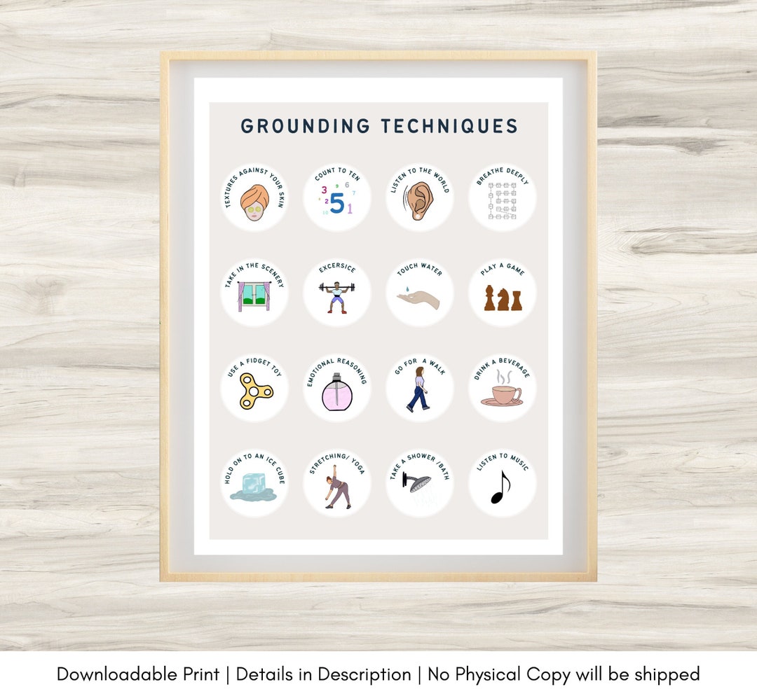 Grounding Techniques Poster: Anxiety Exercises, Therapy Office Decor ...