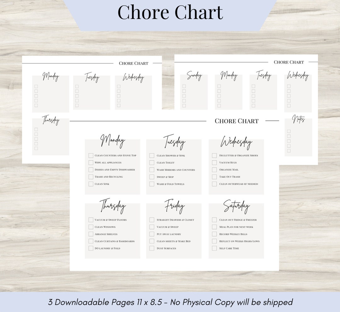 Chore Chart Printable, Adult Chore Chart, Cleaning Schedule, Cleaning ...