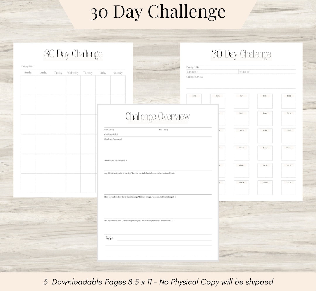 30 Day Challenge, 30 Day Challenge Tracker, Habit Tracker, Undated ...