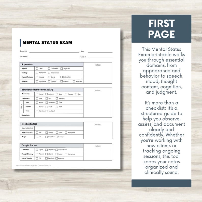Mental Status Exam (MSE): Therapy Assessment - Etsy