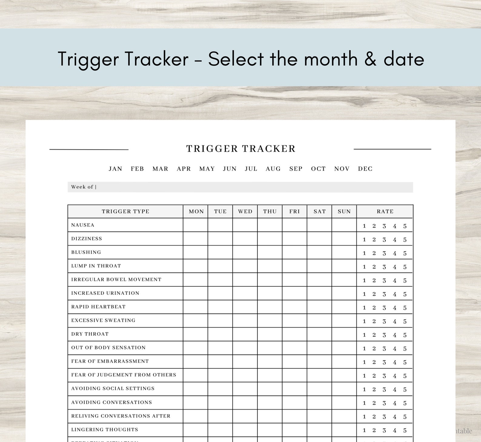 Trigger Tracker Track Responses to Triggers Mental Health - Etsy