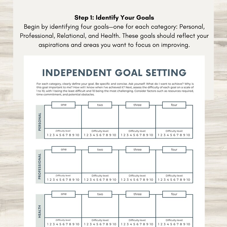 Comprehensive Independent Goal Setting Sheet: Personal, Professional ...