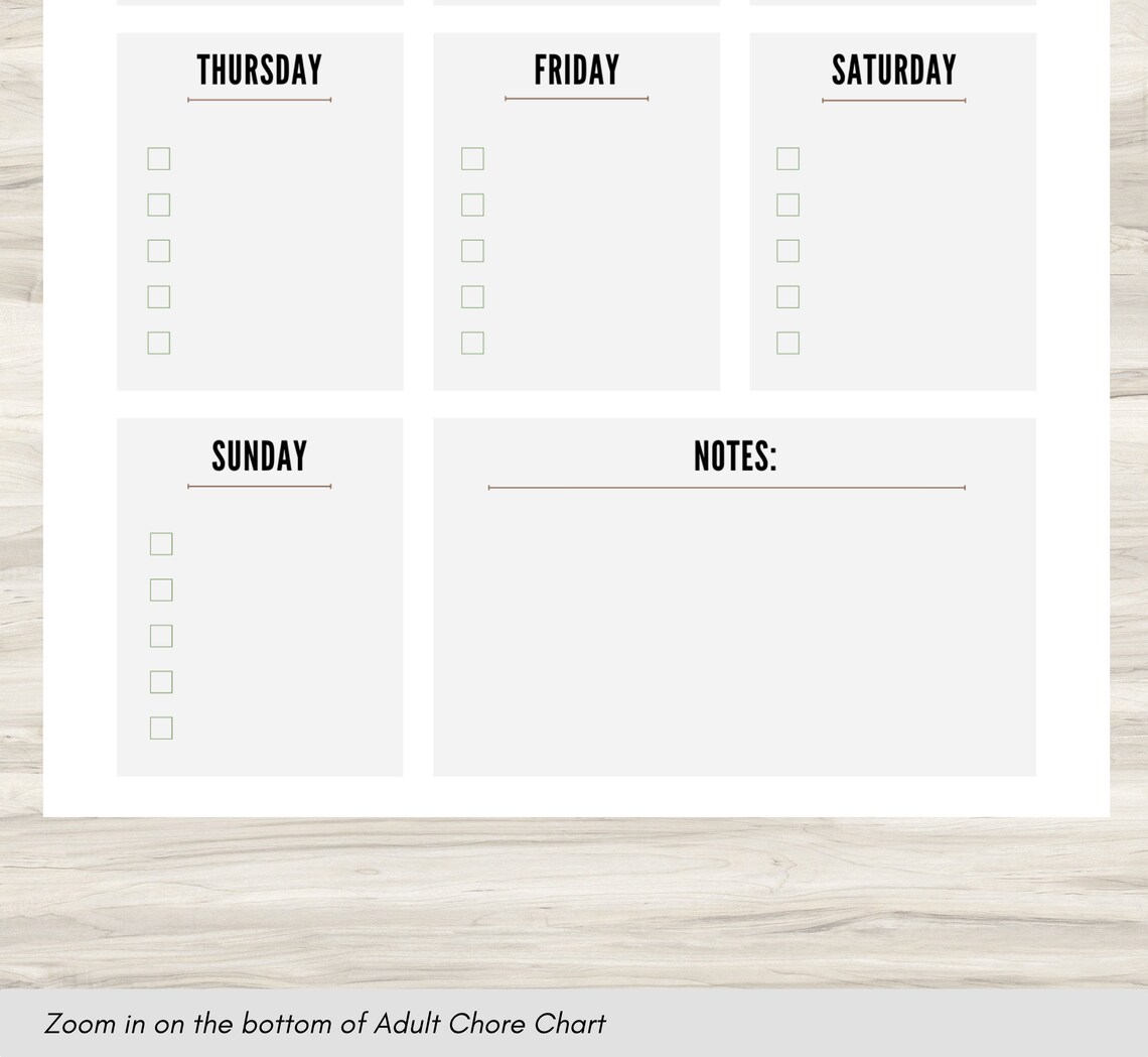 Adult Chore Chart Productivity Chart for Families Adults & | Etsy
