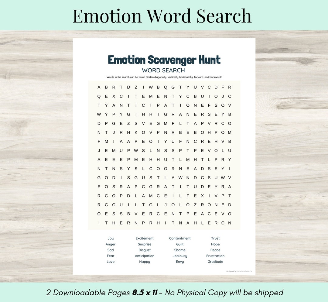Emotion Word Search, Therapy Word Search Scavenger Hunt, Therapy Tools ...