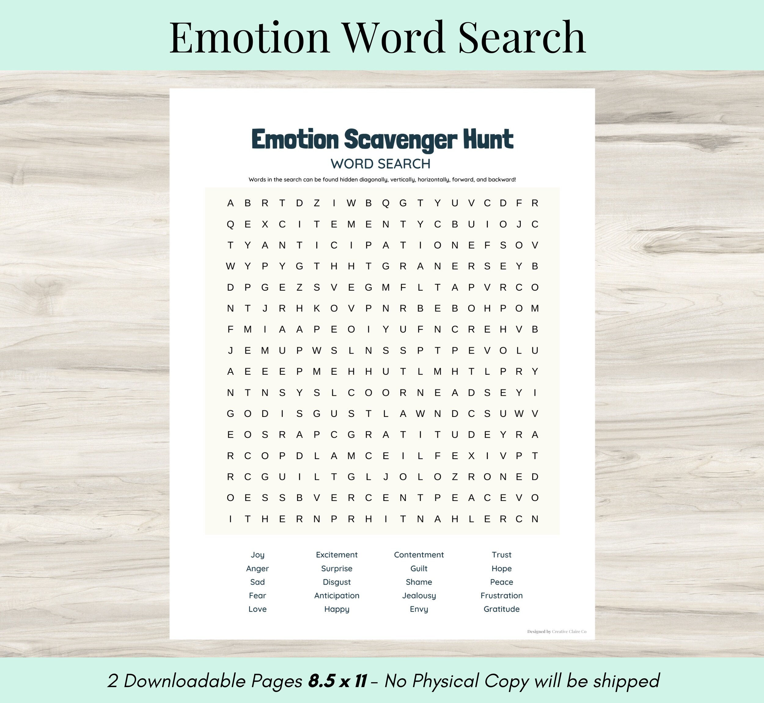 Emotion Word Search, Therapy Word Search Scavenger Hunt, Therapy Tools ...