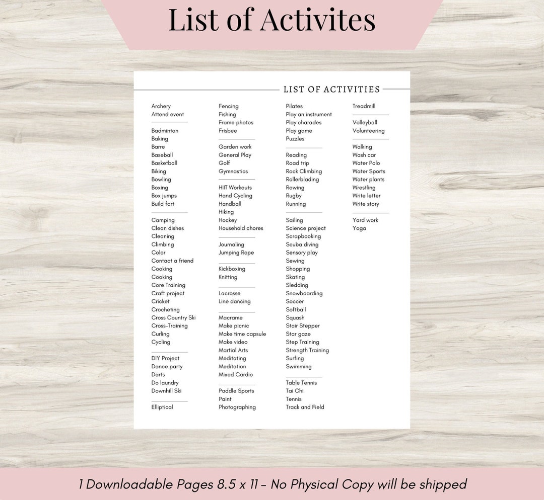 List of Activities, List of Exercises, Stationary Activities, Mental ...