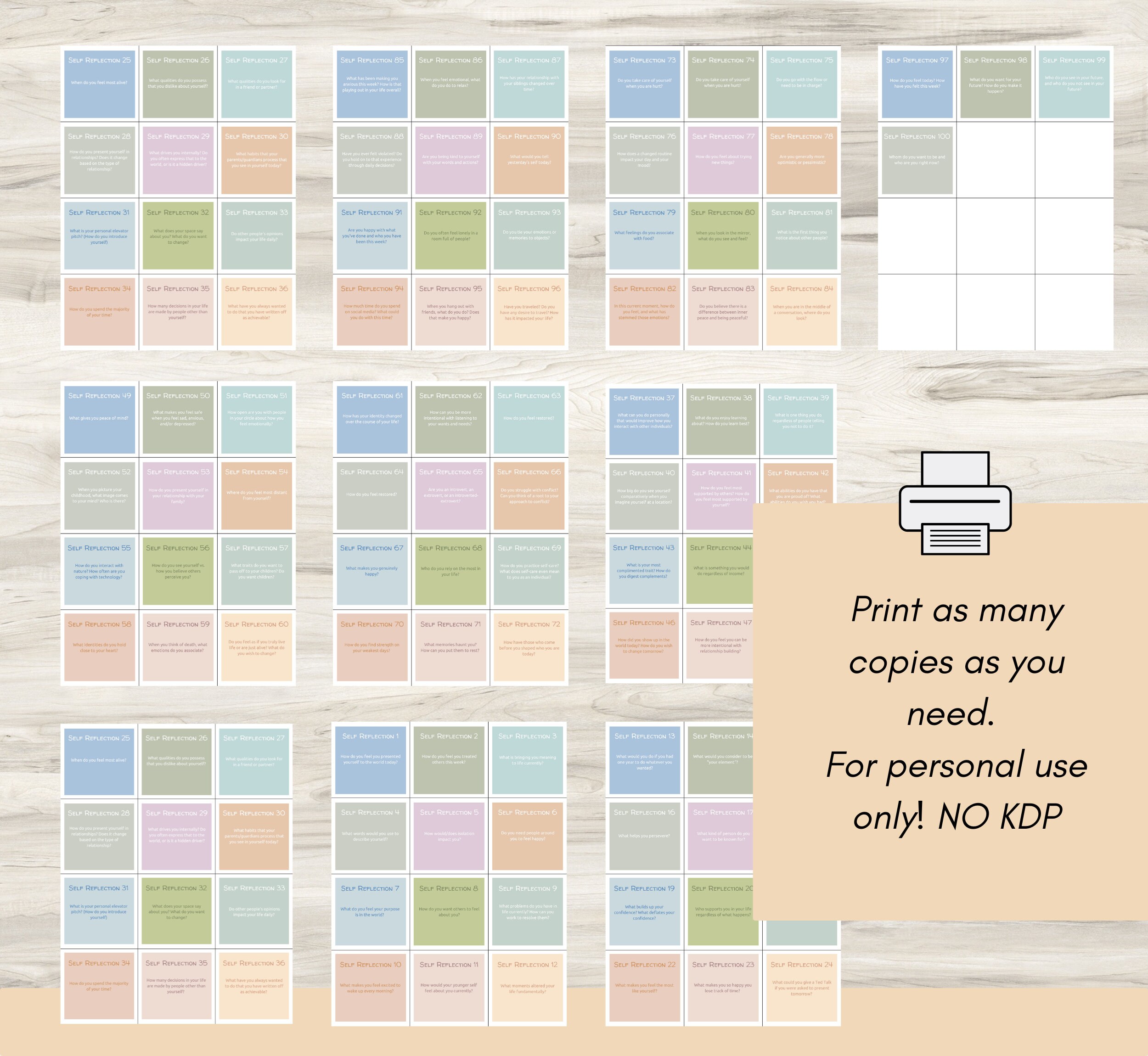 100 Self Reflective Journal Prompt Flashcards Mental Health - Etsy