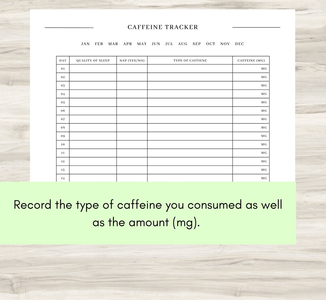 Caffeine Tracker Hydration Log Diet Log Chronic Illness | Etsy