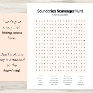 Boundaries Word Search, Therapy Word Search Scavenger Hunt, Therapy ...