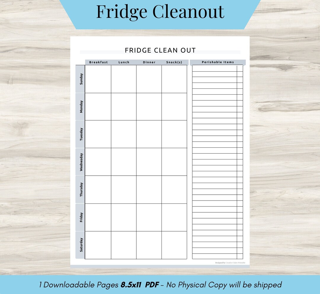 Fridge Clean Out Worksheet: Weekly Meal Planner, Grocery List (PDF) - Etsy