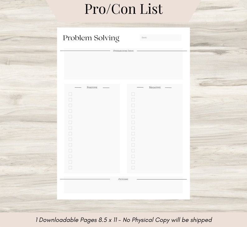 Problem Solving Sheet Pro and Con List Decision Maker - Etsy Canada