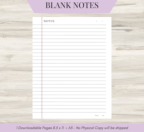 Blank Notes Sheet Blank Notes Template Digital Student - Etsy