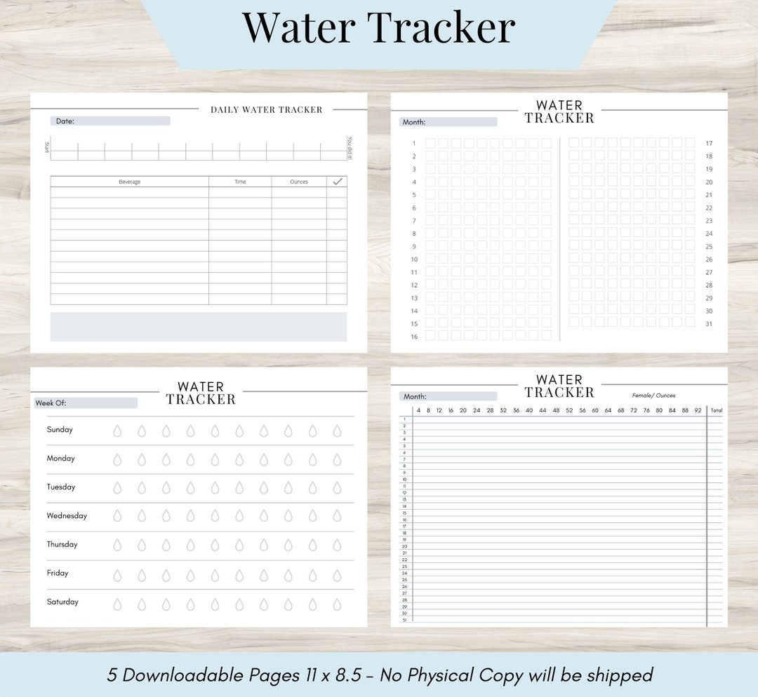 Printable Water Tracker. Recording Hydration, Hydration Tracker ...
