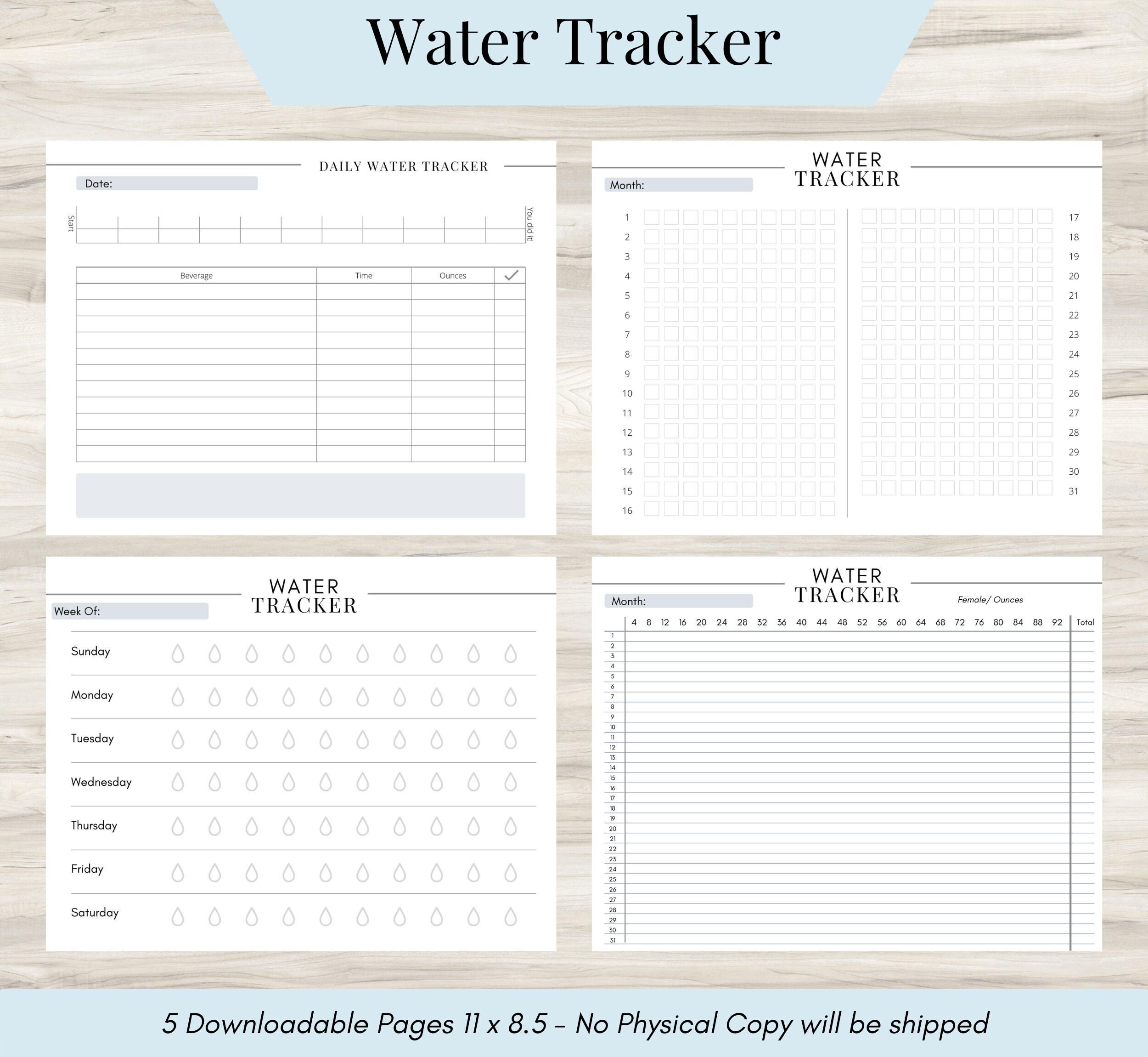 Printable Water Tracker: Daily, Weekly, Monthly (digital Download) - Etsy